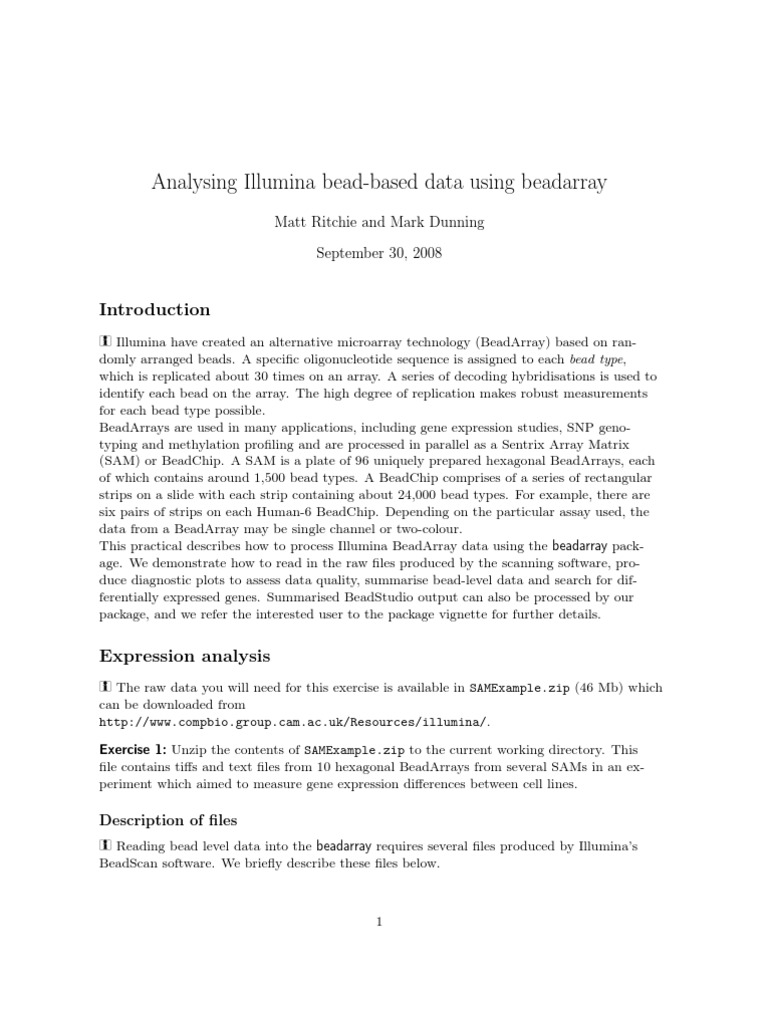 Analysing Illumina Bead-Based Data Using Beadarray | PDF | Random ...