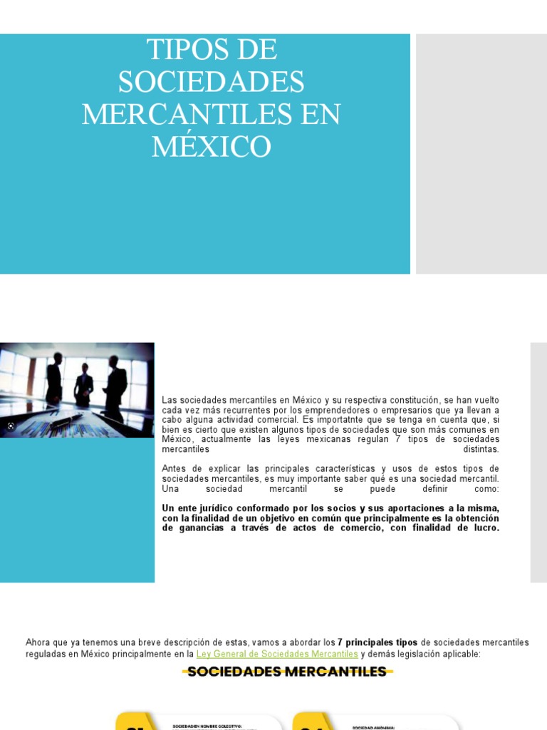 Tipos de Sociedades Mercantiles en México | PDF | Sociedad de responsabilidad limitada | Sociedad