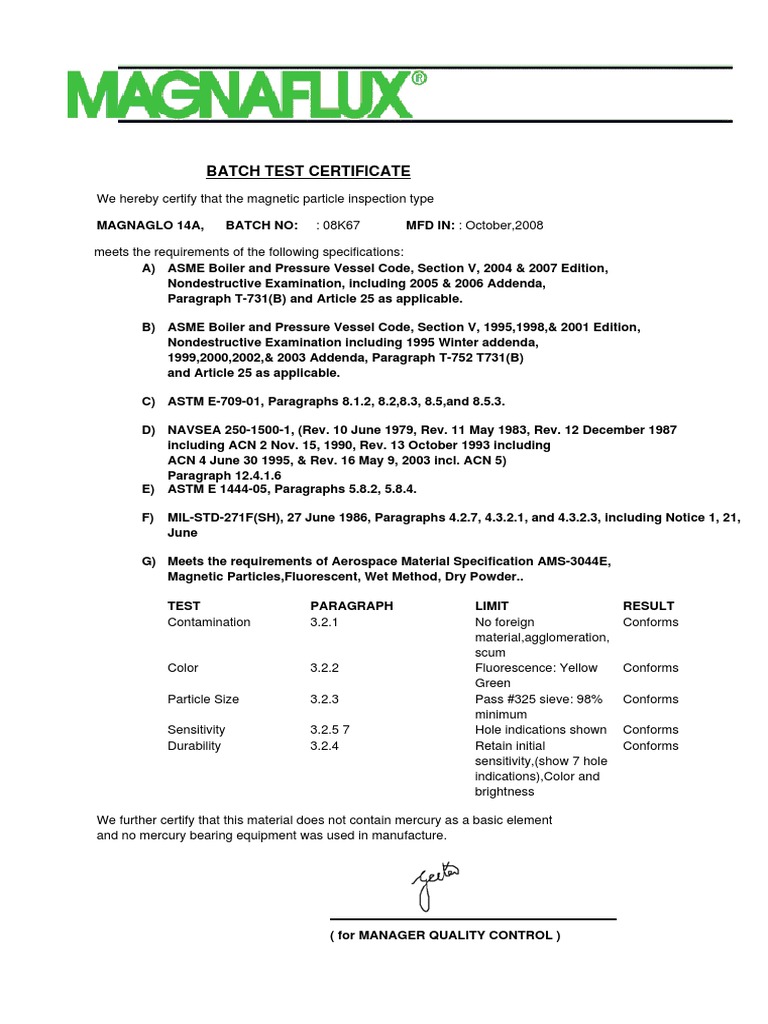 Batch Test Certificate | PDF | Nondestructive Testing | Materials