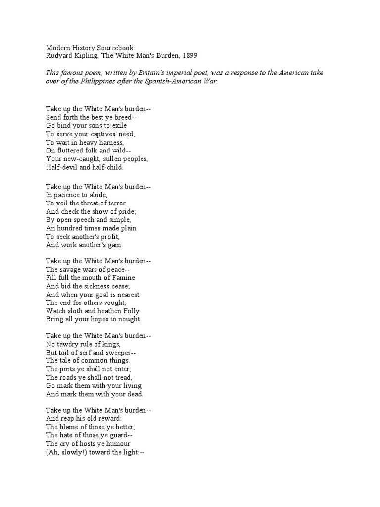 White Mans Burden With Questions | PDF | Poetry | Rudyard Kipling