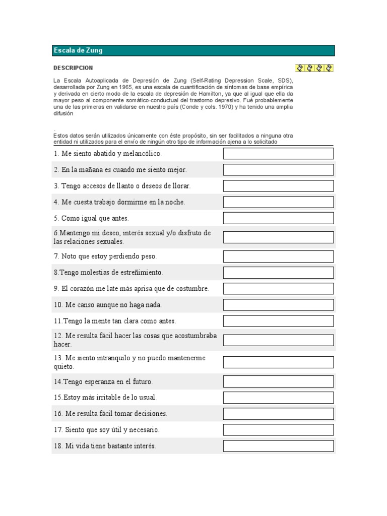 Escala de Zung DEPRE | PDF | Depresión (estado de ánimo) | Psicologia POSITIVA
