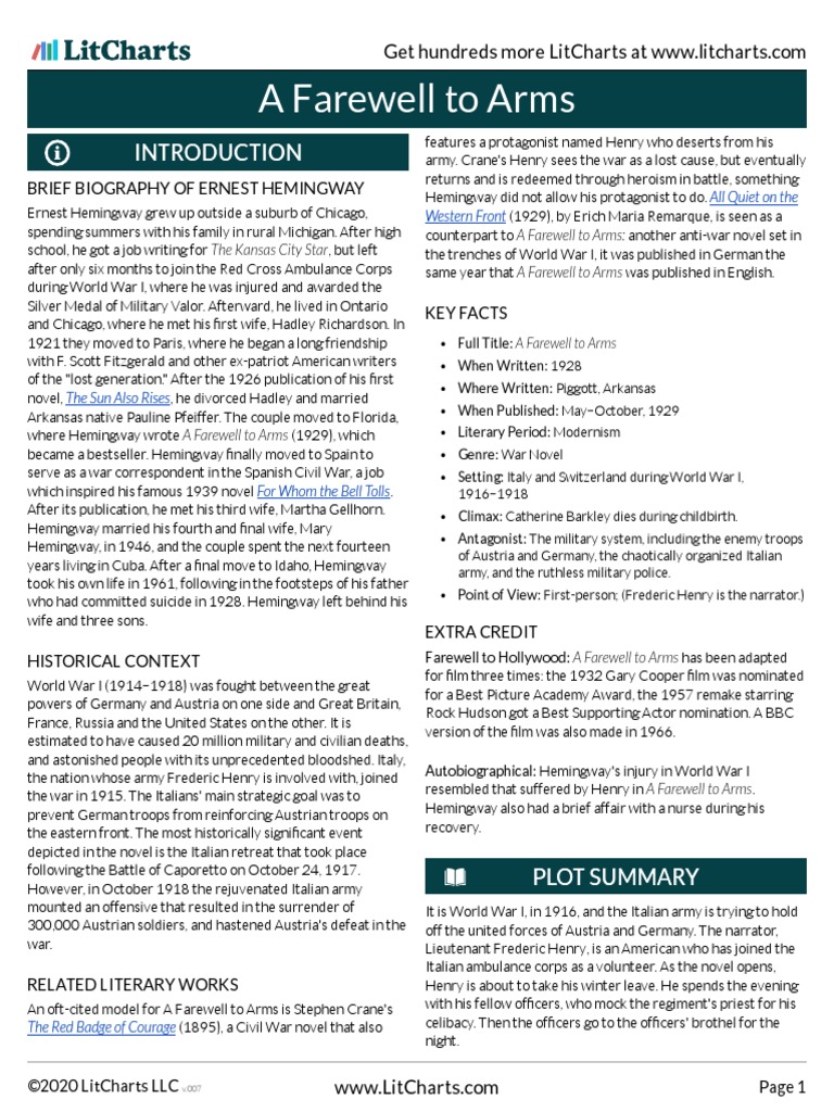 A Farewell To Arms LitChart | PDF