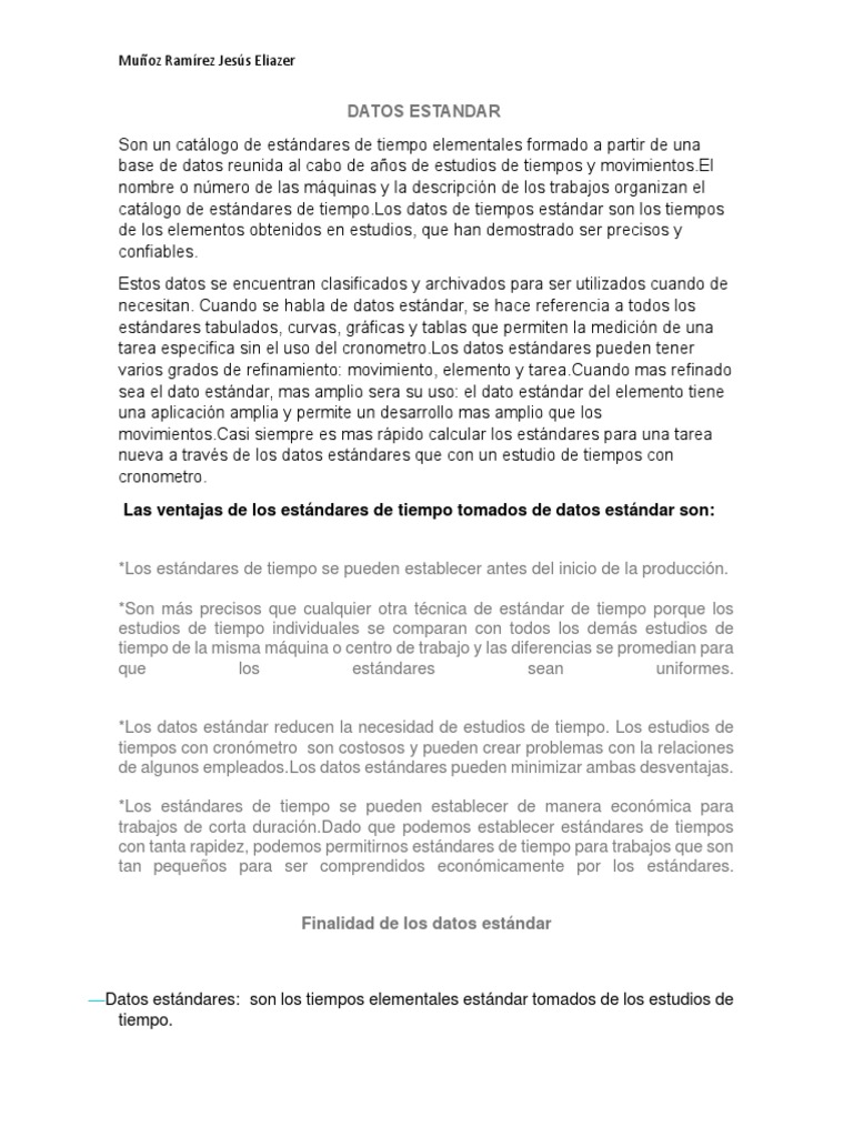 Datos Estandar | PDF | Hora | Medición