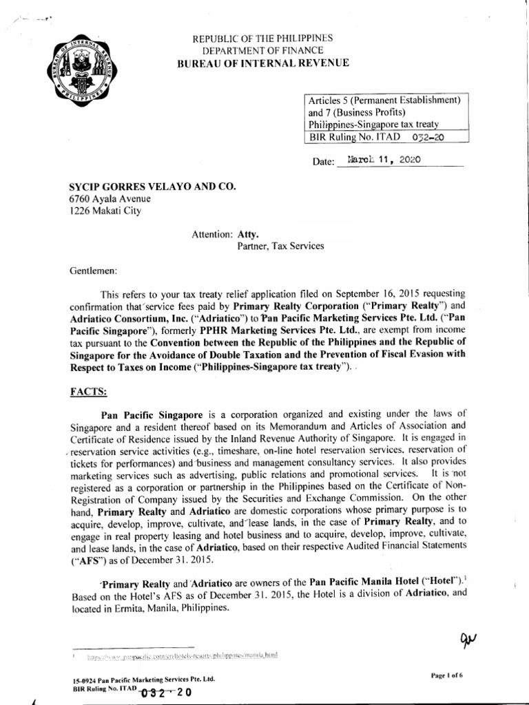 ITAD BIR Ruling No. 032-20 | PDF | Business | Money