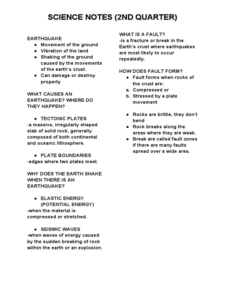 Science 2ND Quarter Notes | PDF | Fault (Geology) | Earthquakes