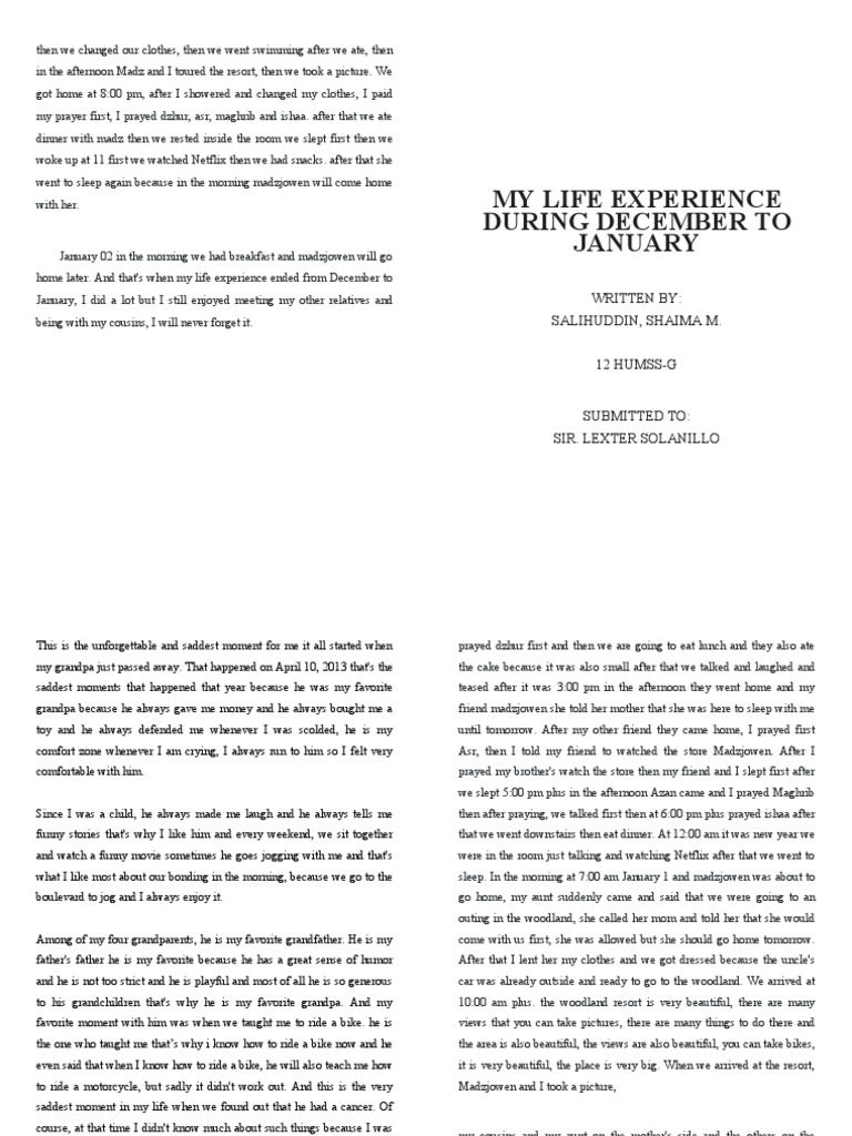 My Life Experience During December To January | PDF | Grandparent