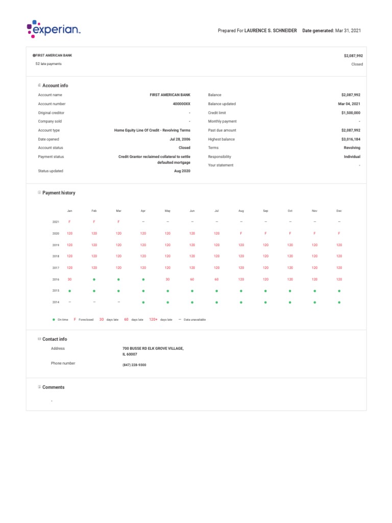L. Schneider Experian Credit Report | PDF | Credit | Finance & Money ...
