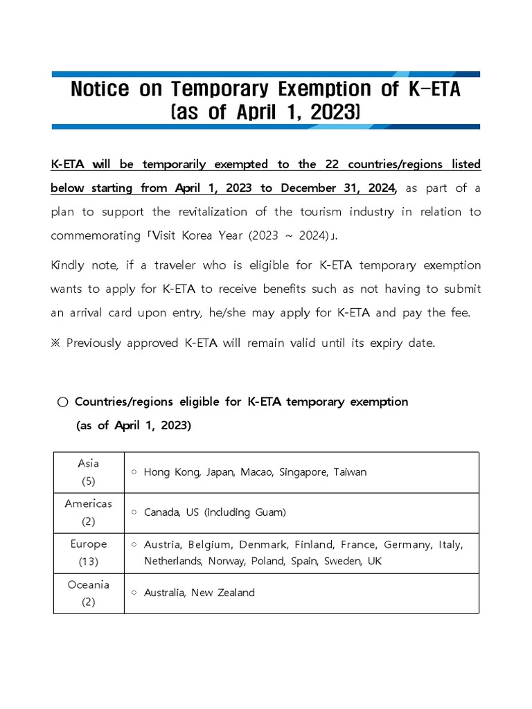 K-ETA Temporary Exemption Notice 2023 | PDF