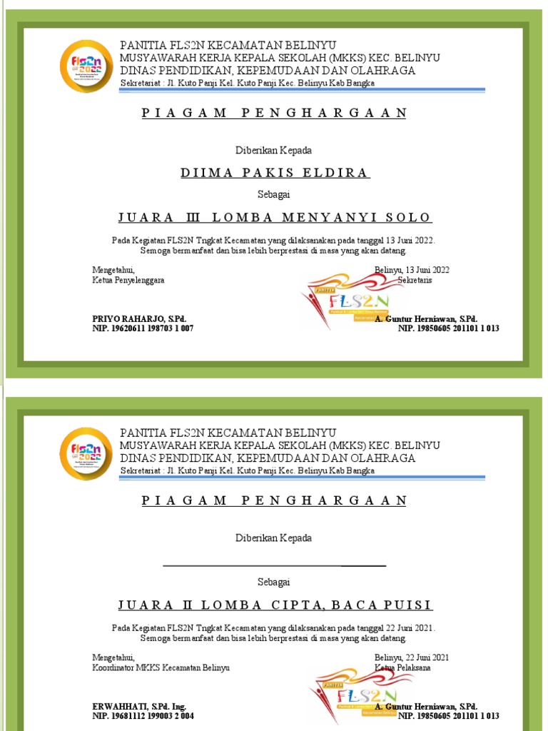 Penghargaan FLS2N Kecamatan Belinyu | PDF | Ilmu Sosial