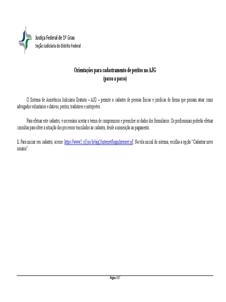 Cadastro de Peritos no Sistema AJG | PDF