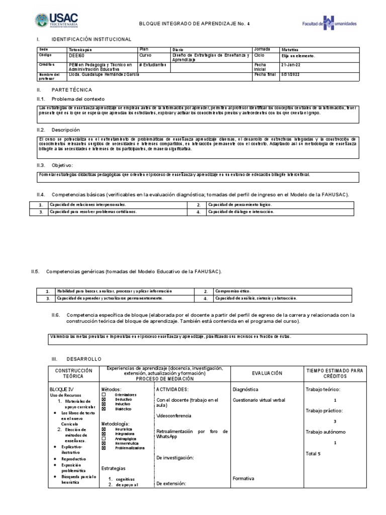 BLOQUE (4) Diseño de Estrategias de Enseñanza Aprendizaje | PDF | Enseñando | Aprendizaje