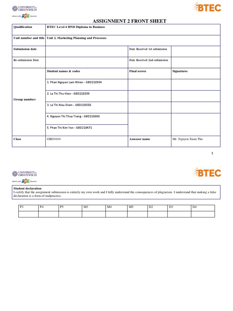Assignment 2 Front Sheet: Qualification BTEC Level 4 HND Diploma in Business | PDF | Fashion ...