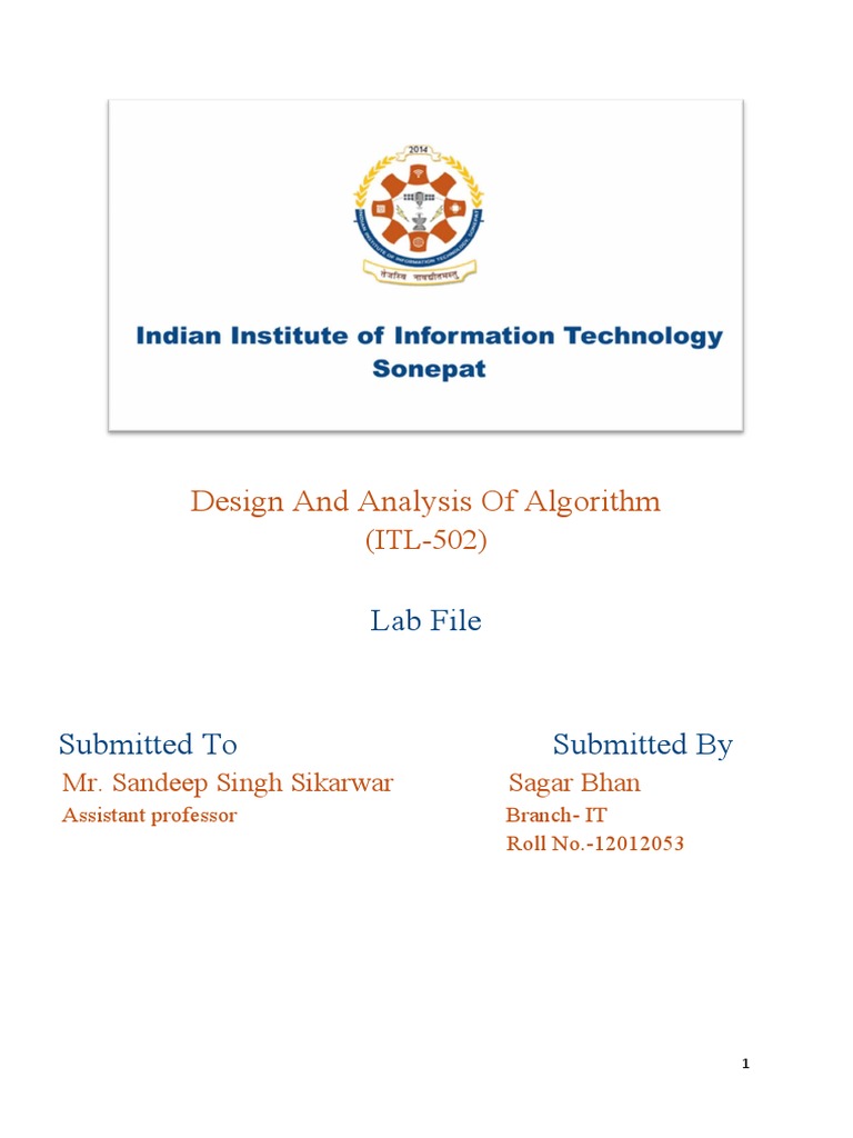 Design and Analysis of Algorithm: Lab File | PDF | Vertex (Graph Theory) | Namespace