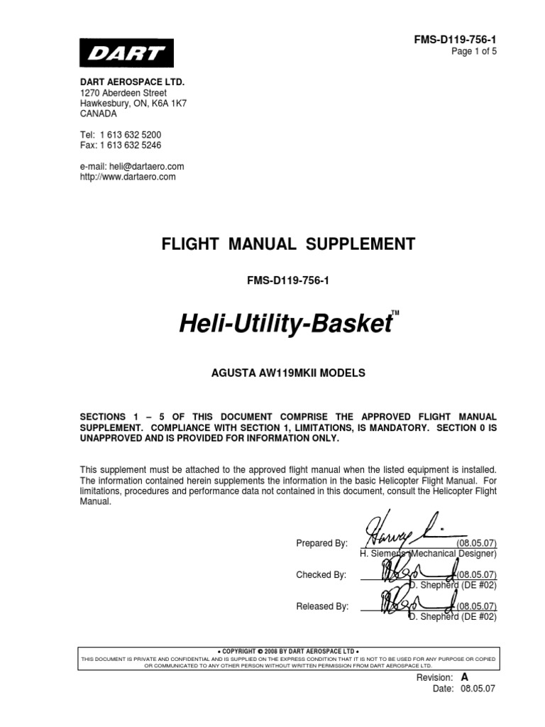 Heli-Utility-Basket: Flight Manual Supplement | PDF | Aircraft | Transport