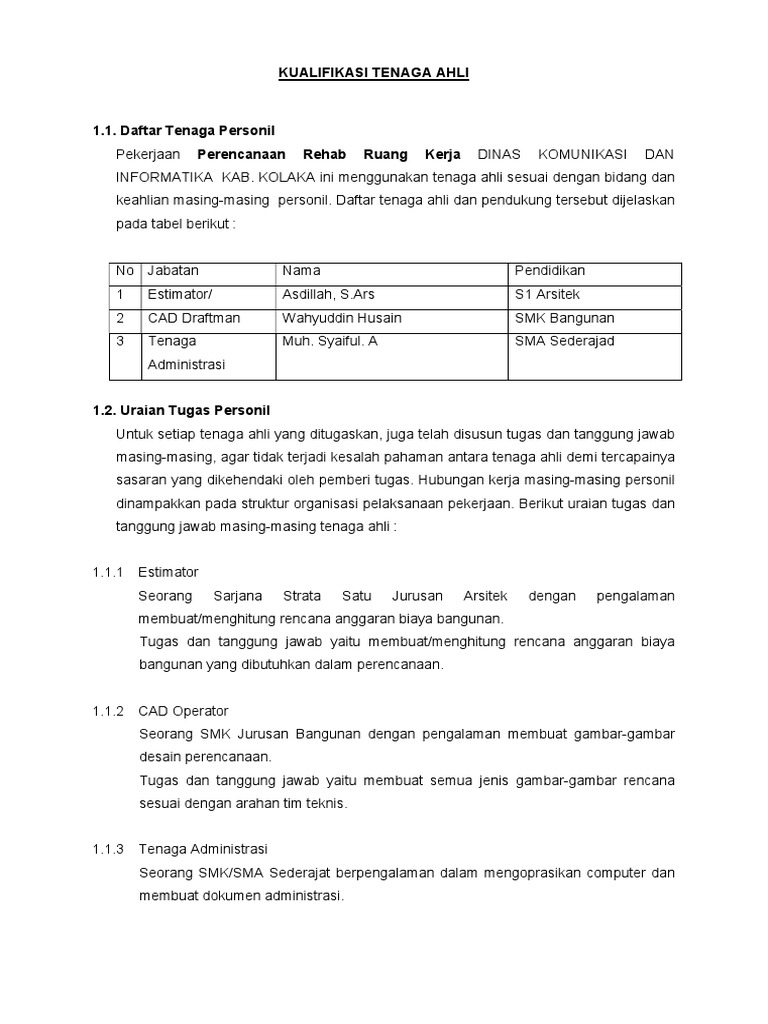 KUALIFIKASI TENAGA AHLI DI DINAS KOMUNIKASI DAN INFORMATIKA KABUPATEN KOLAKA | PDF