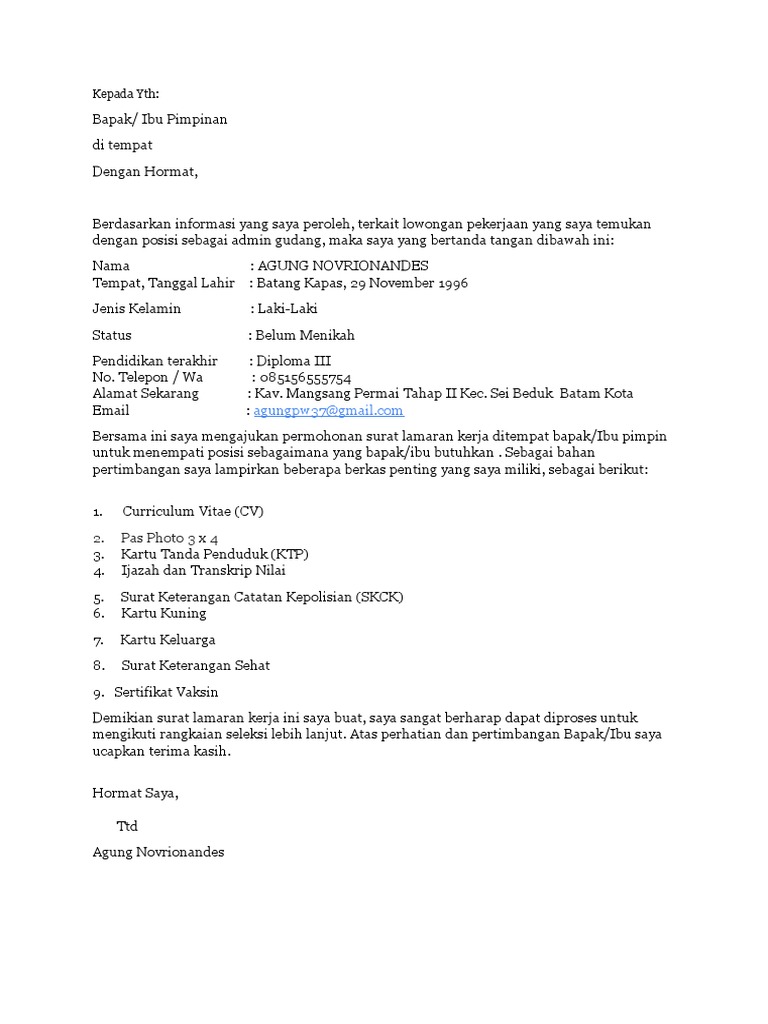 Kepada Yth:: 2. Pas Photo 3 X 4 | PDF