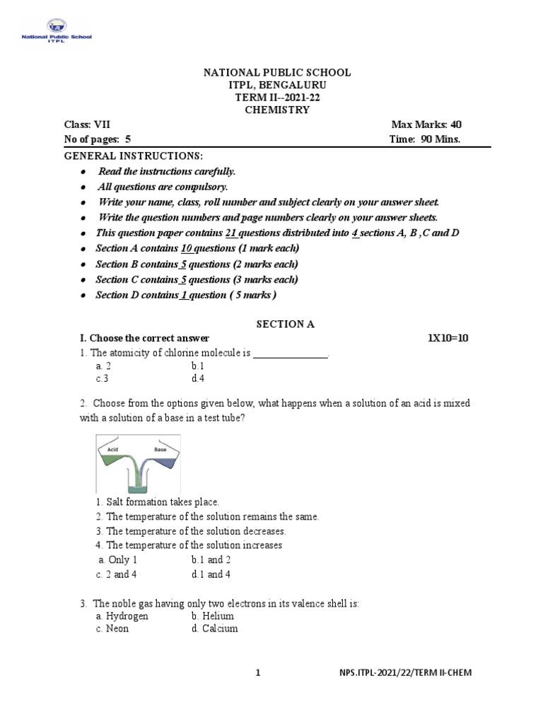 G7 Chem T2 QP | PDF | Salt (Chemistry) | Sodium Chloride