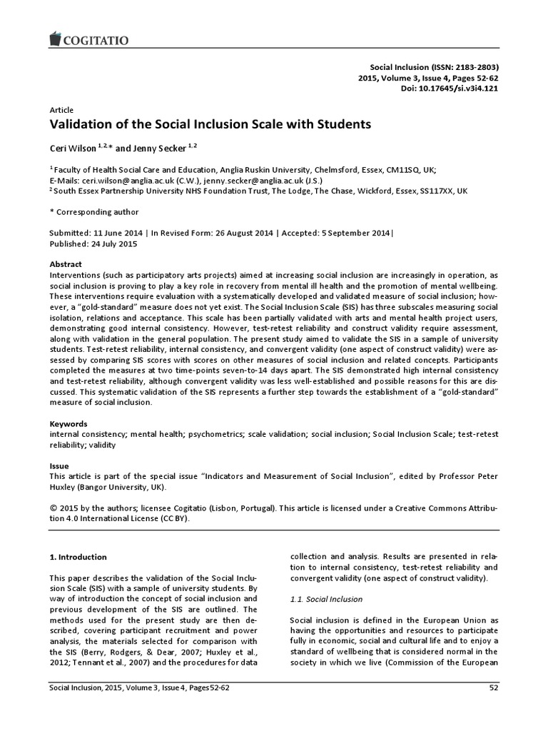 SI 3 (4) - Validation of The Social Inclusion Scale With Students | PDF ...