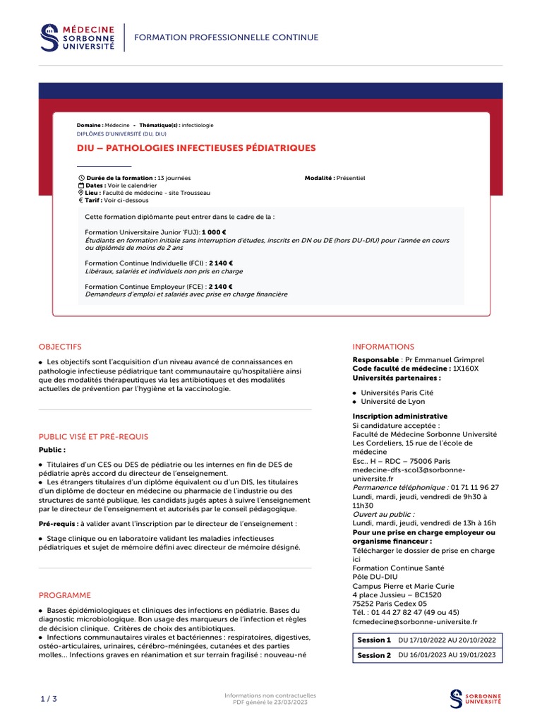 DIU – Pathologies Infectieuses Pédiatriques | PDF | Infection | Pédiatrie