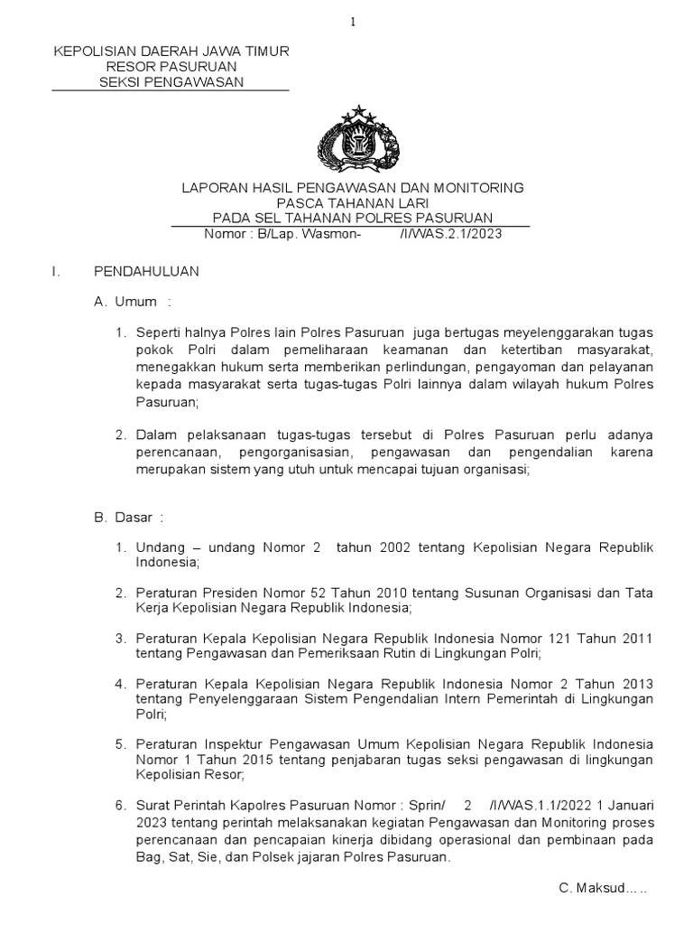 Pengawasan Pasca Tahanan Melarikan Diri | PDF