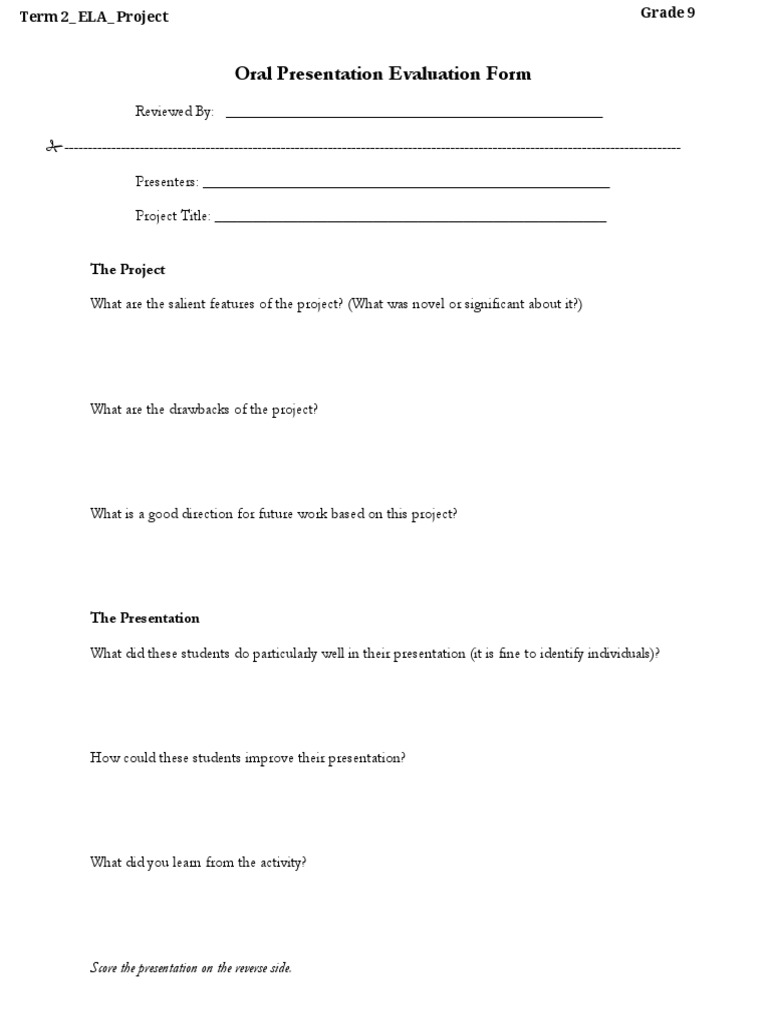 Oral Presentation Evaluation Form: The Project | PDF | Grammar | Spelling
