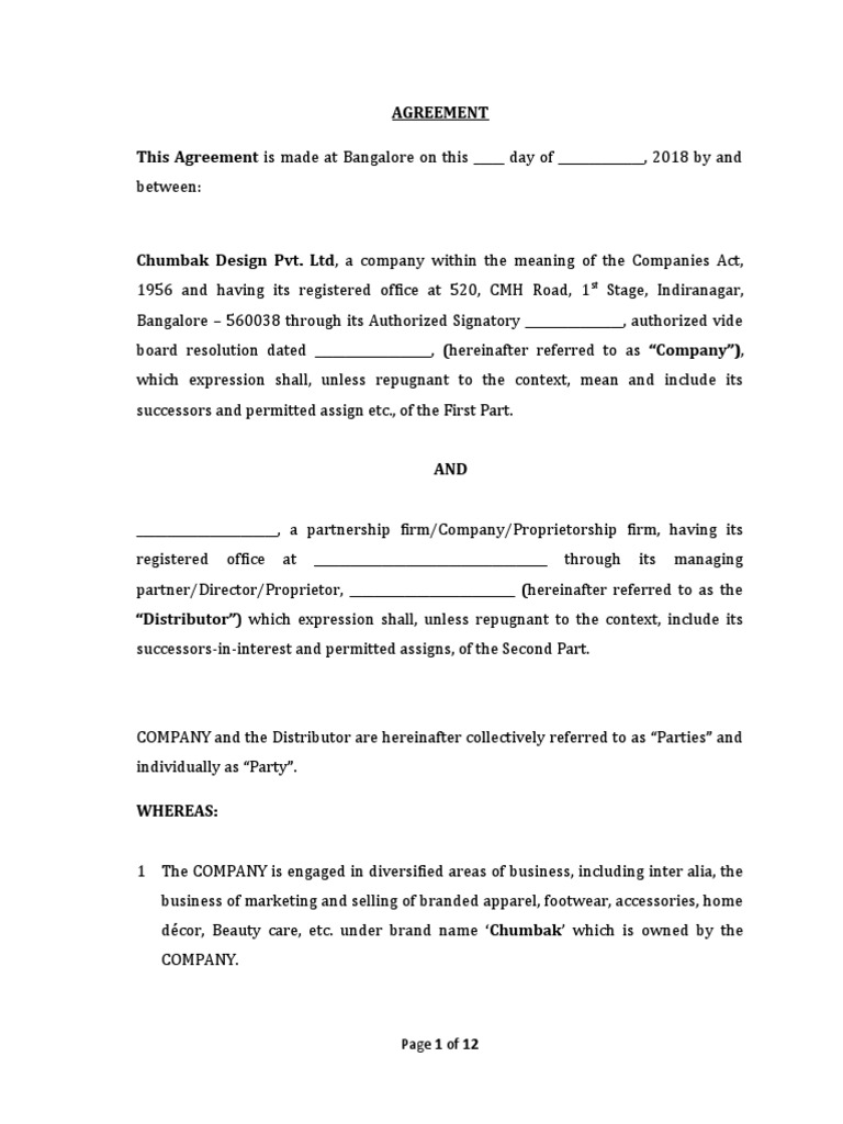 Distribution Agreement | PDF | Indemnity | Damages