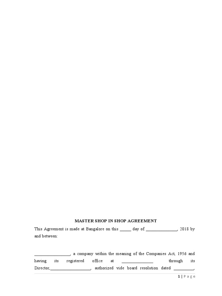 Master Shop in Shop Agreement | PDF | Breach Of Contract | Cheque