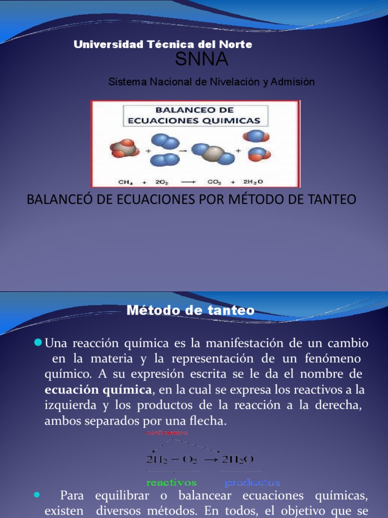 Balanceo de Ecuaciones Quimicas - Metodo de Tanteo | PDF | Química ...