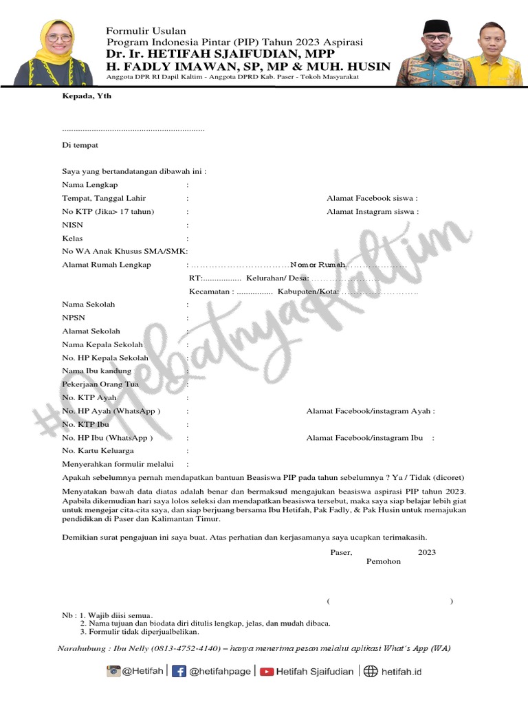 Formulir Beasiswa PIP | PDF