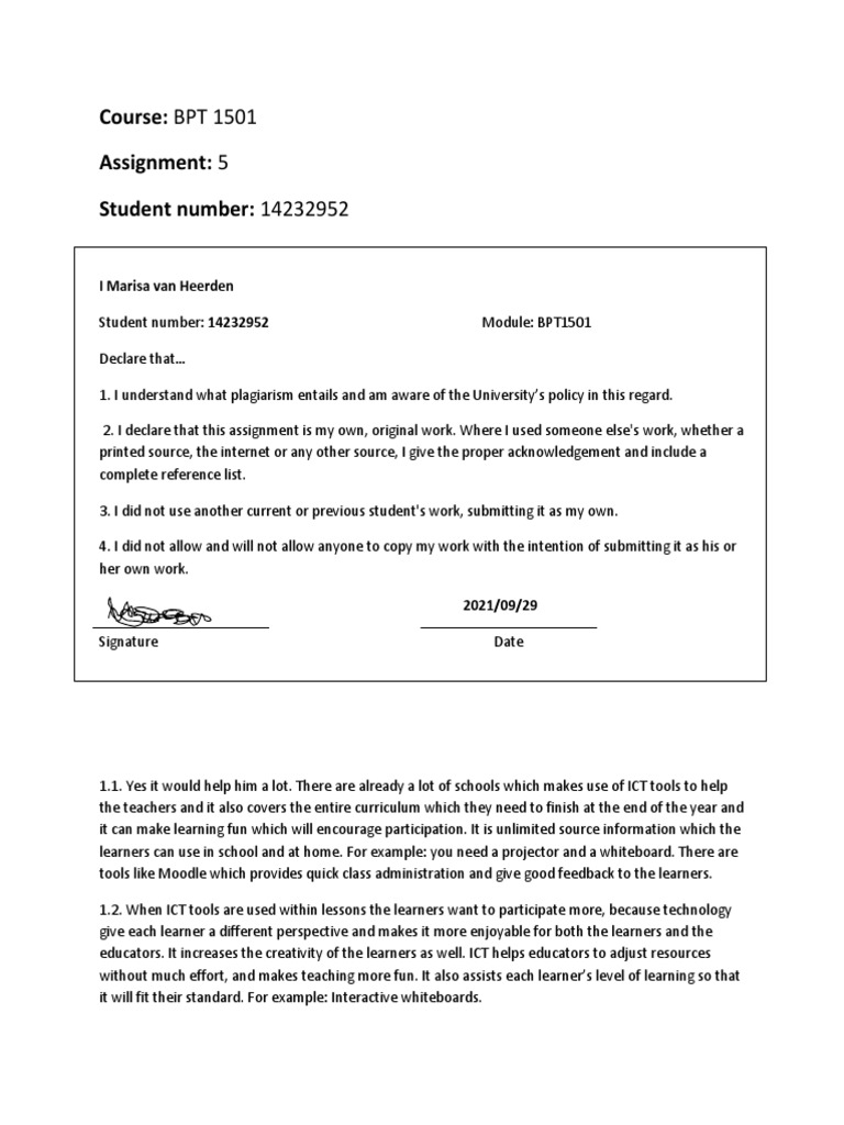 BPT 1501 Ass 5 | PDF | Educational Technology | Learning