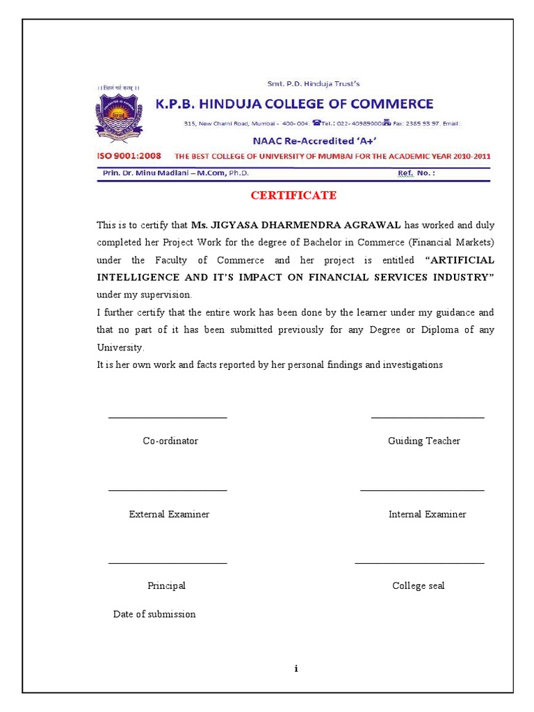 Certificate Declaration Index and Acknowledgement | Download Free PDF ...