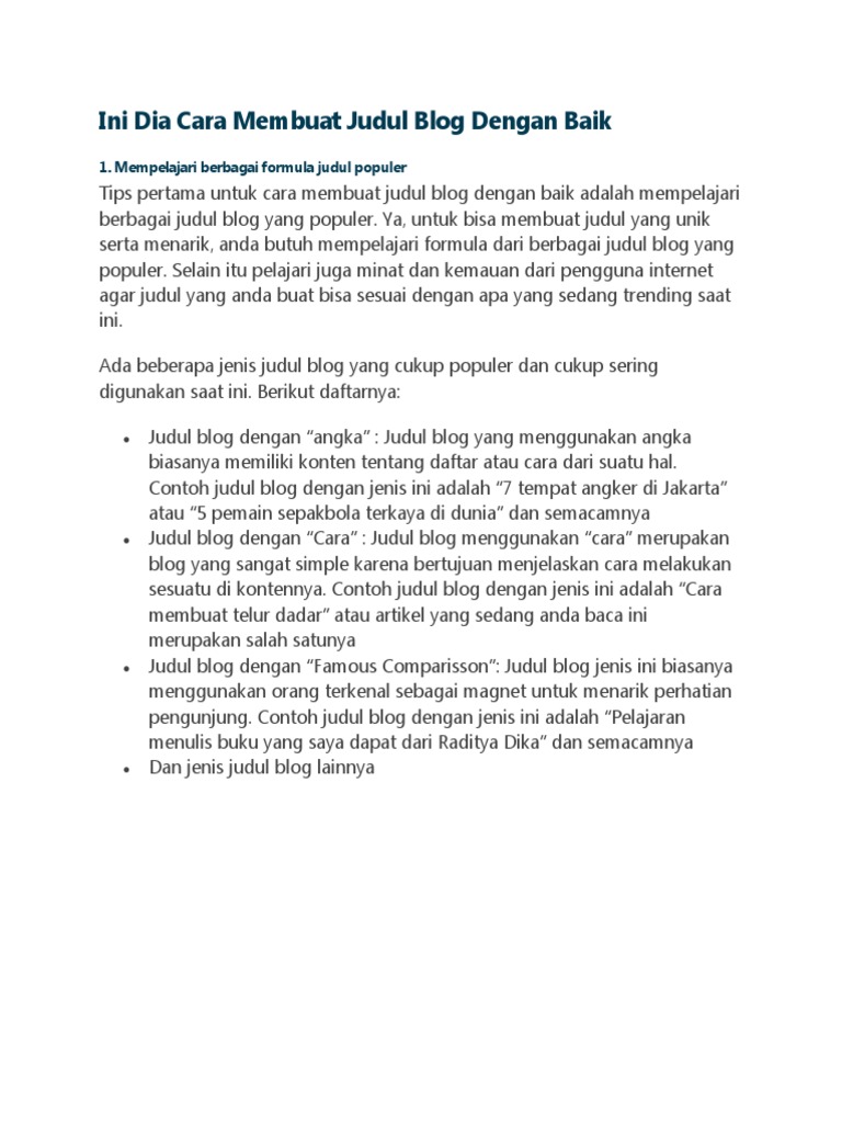 PANDUAN PEMBUATAN JUDUL BLOG | PDF