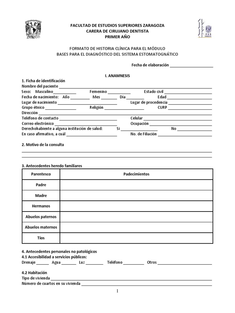 Formato de Historia Clínica Odontológica | PDF | Odontología | Historial médico