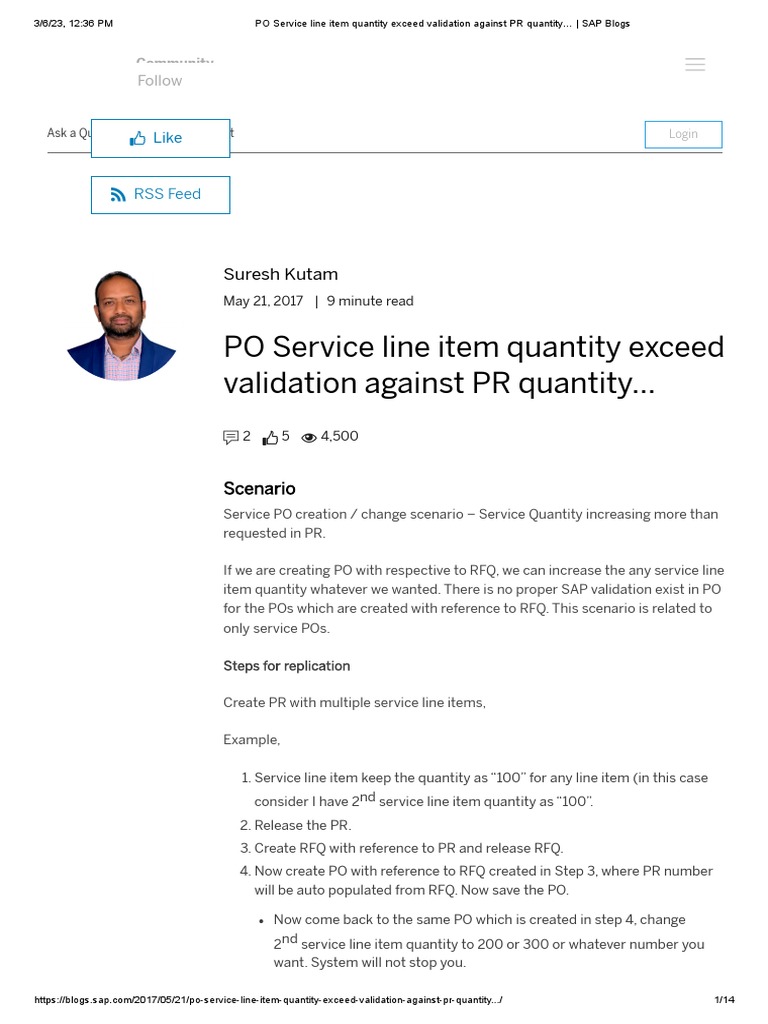 PO Service Line Item Quantity Exceed Validation Against PR Quantity - SAP Blogs | PDF | Computer ...