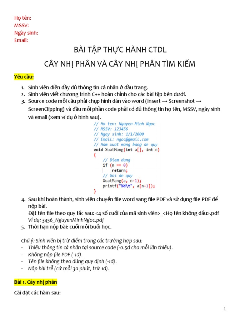 BÀI TẬP THỰC HÀNH CTDL CÂY N1 | PDF