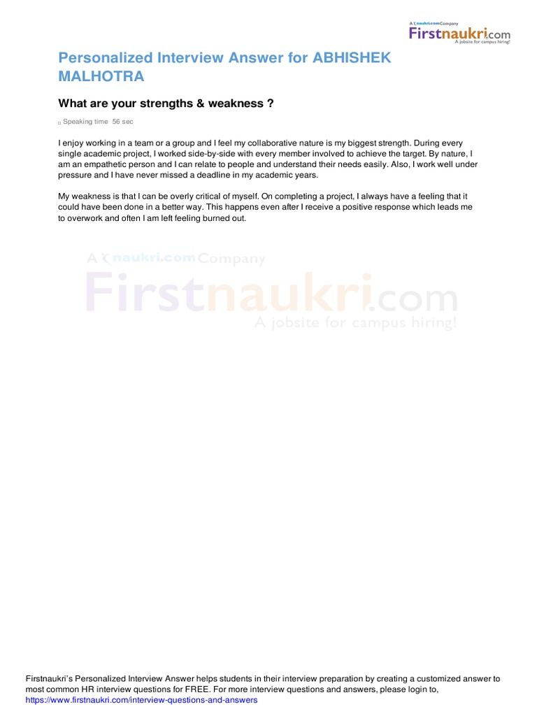 What Are Your Strengths & Weakness | PDF