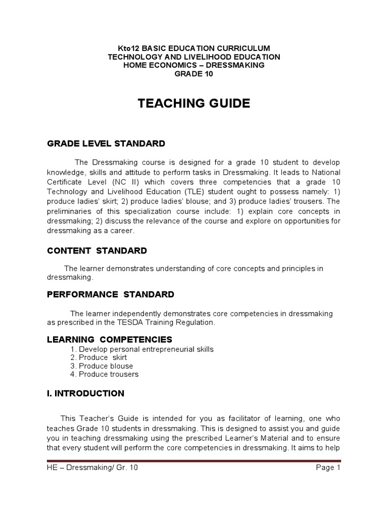 Teaching Guide: Grade Level Standard | PDF | Learning | Seam (Sewing)
