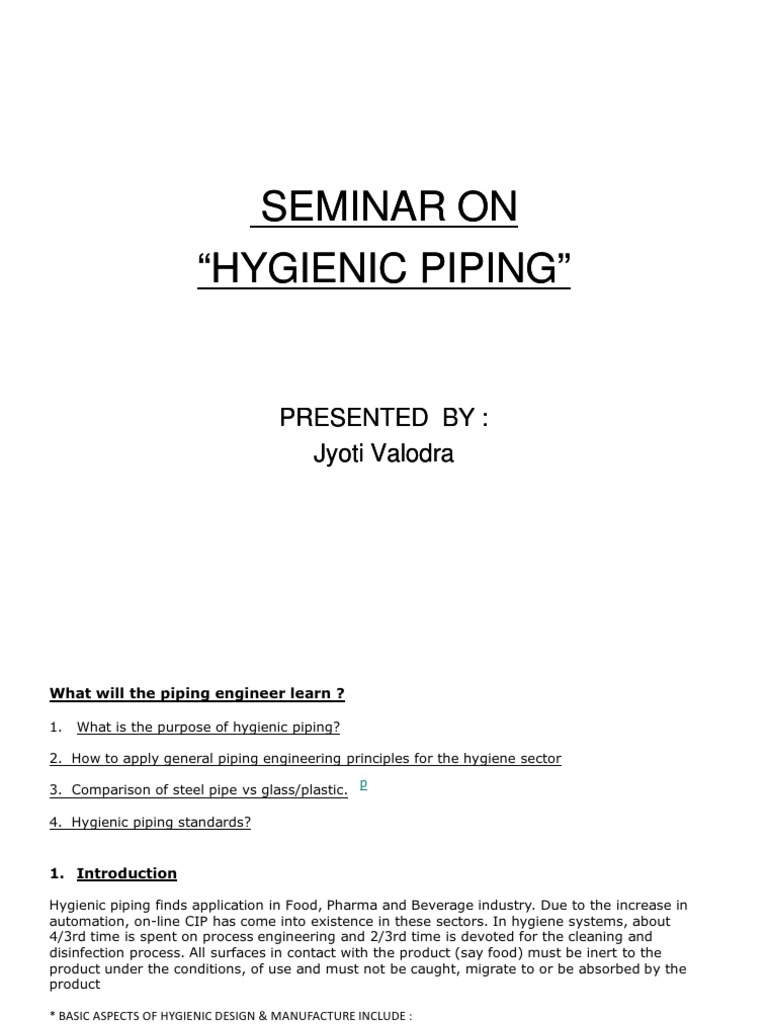 Hygienic Piping Presentation | PDF | Pipe (Fluid Conveyance) | Welding