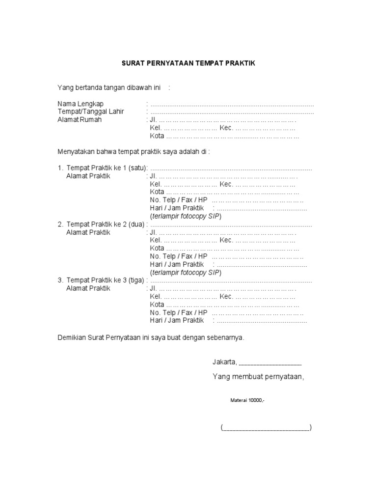 4. JAKEVO, SURAT PERNYATAAN TEMPAT PRAKTIK | PDF