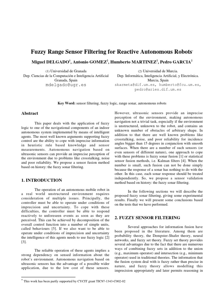 Fuzzy Range Sensor Filtering For Reactive Autonomous Robots | PDF | Fuzzy Logic | Sonar