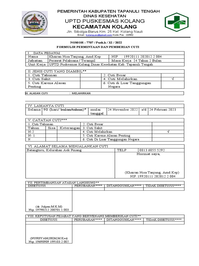 Format Tabel Surat Cuti KHAIRAN | PDF