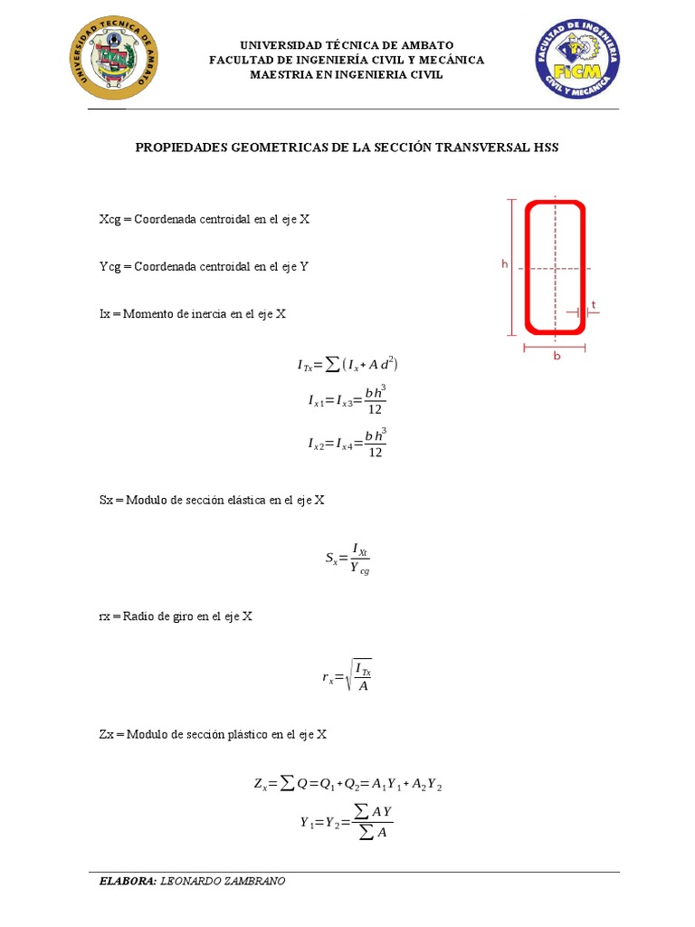 Formulas Propiedades Geo PERF HSS | PDF | Mecánica | Ingeniería mecánica