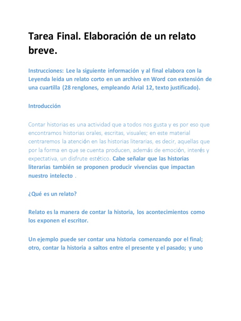Tarea Final. Elaboración de un relato breve. | PDF | Cuentos