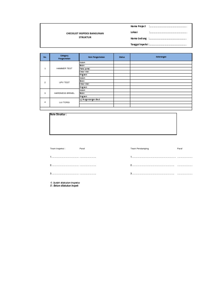 Form Cheklist Struktur | PDF | Griya & Taman | Teknologi & Rekayasa