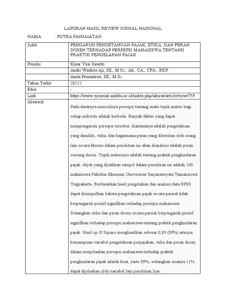 Laporan Hasil Review Jurnal Nasional01 | PDF