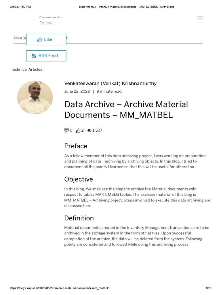 Data Archive - Archive Material Documents - MM - MATBEL - SAP Blogs | PDF | Computer File ...