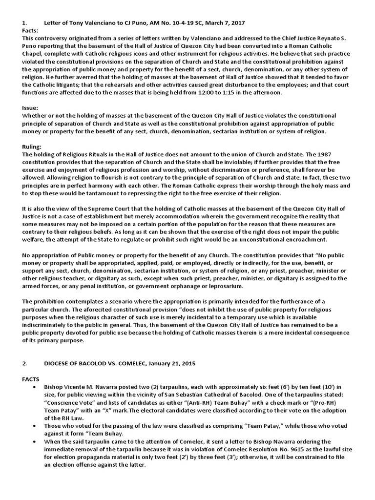 CHAPTER VI The Non Establishment of Religion Clause | PDF | Separation Of Church And State ...