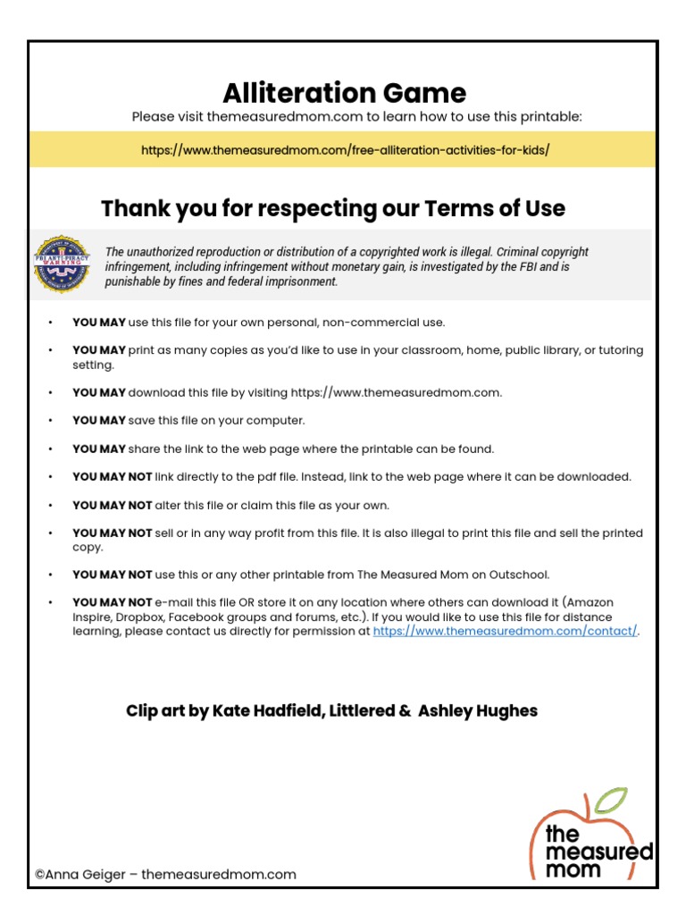 Alliteration Game Copy 2 | PDF | Copyright Infringement