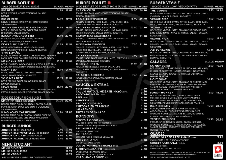 Holy Cow Menu Overview 2022 | PDF | Hamburgers | Sauce