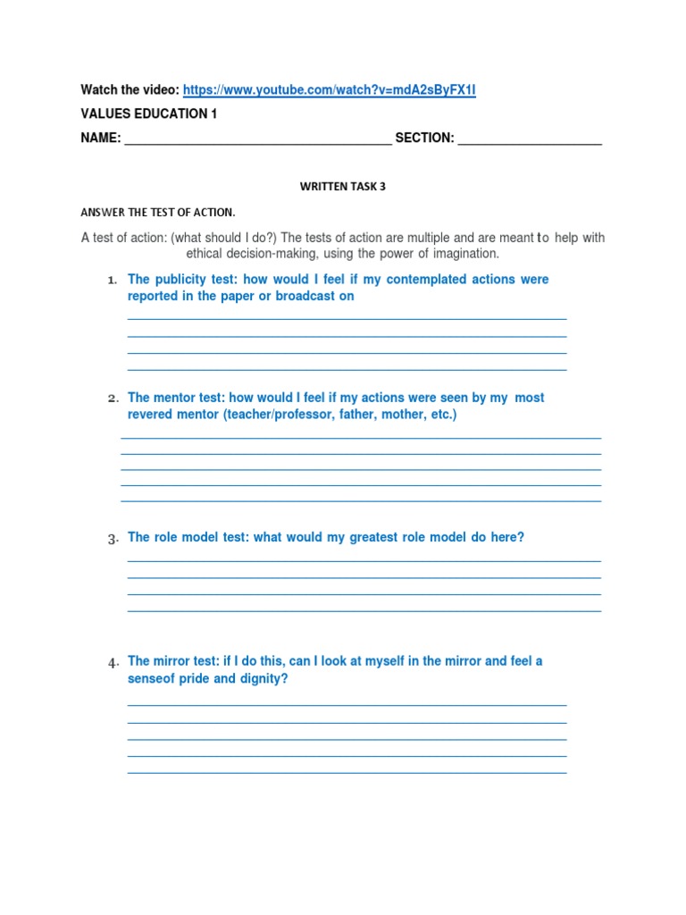 Performance Task 3 Values 1 | PDF | Rubric (Academic) | Cognitive Science